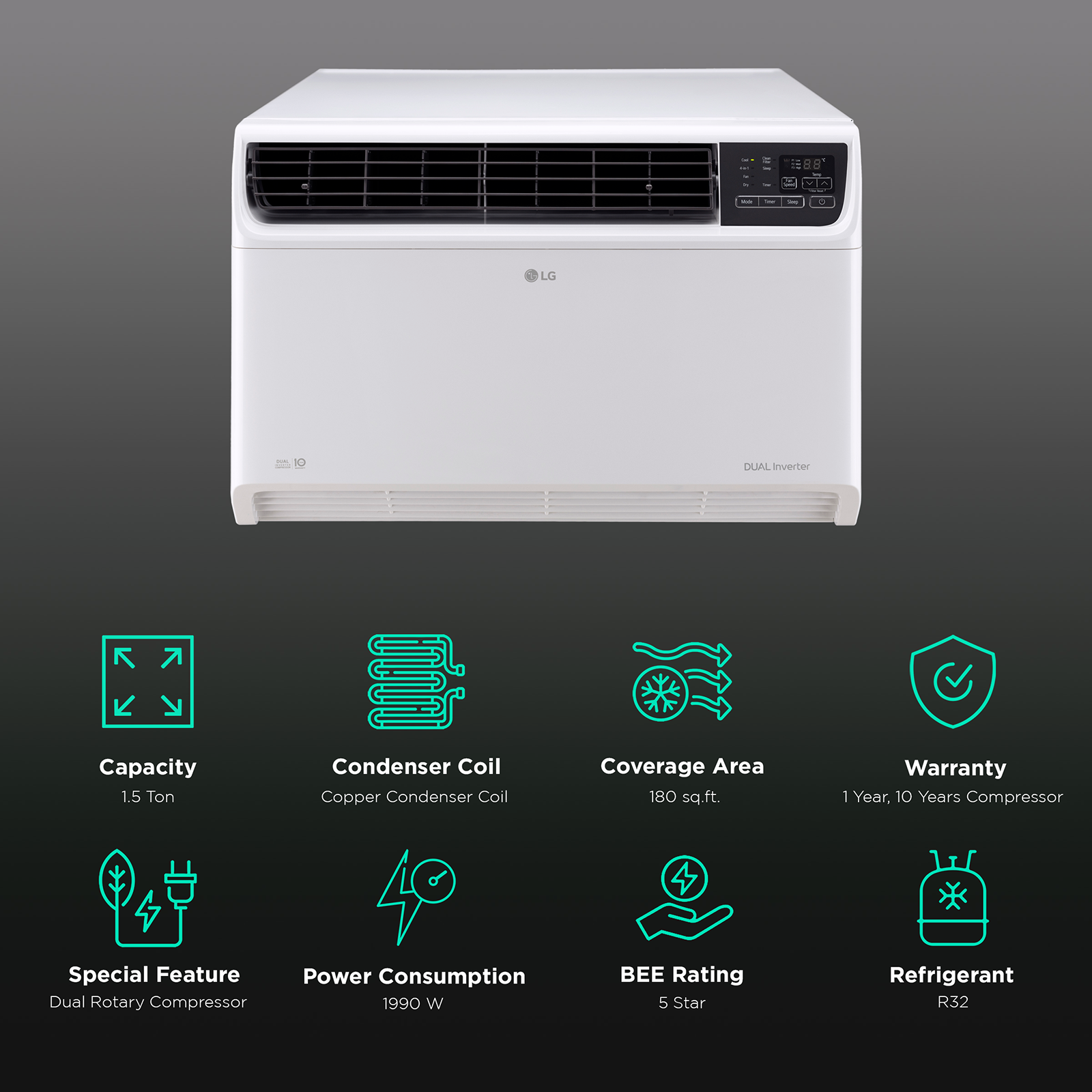 Buy LG TW 4 in 1 Convertible 1.5 Ton 5 Star Dual Inverter Window AC with Dust Filter 2024 Model Copper Condenser TW Q18WUZA.ASLG Online Croma